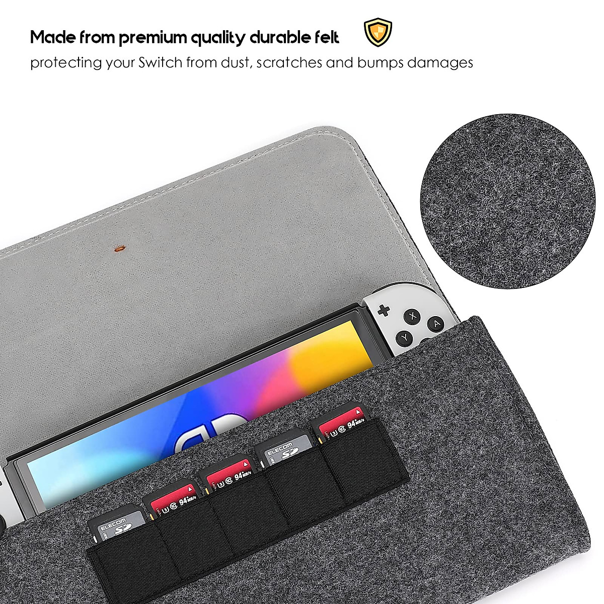 ProCase Carrying Case for Nintendo Switch OLED Model & Nintendo Switch, Portable Travel Bag Ultra Slim Felt Pouch for Nintendo Switch 2017 / Switch OLED Model 2021 with 5 Game Cartridges Holders –Grey