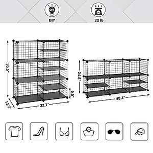 SONGMICS Cube Storage, 16 Pair Shoe Rack, DIY Shoe Organizer with Divider Design, Clothes Storage Organizer for Wardrobe, Closet, Modular Bookcase, with Rubber Mallet, Black ULPI36H