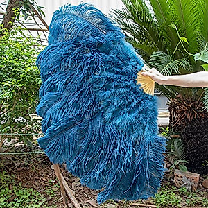 ENUDKON 1pcs Fluffy Large Ostrich Feather Fans Various Styles Performance Dance Folding Hand Held Fan Party Props Stage Show Props (Color : 26 Navy)