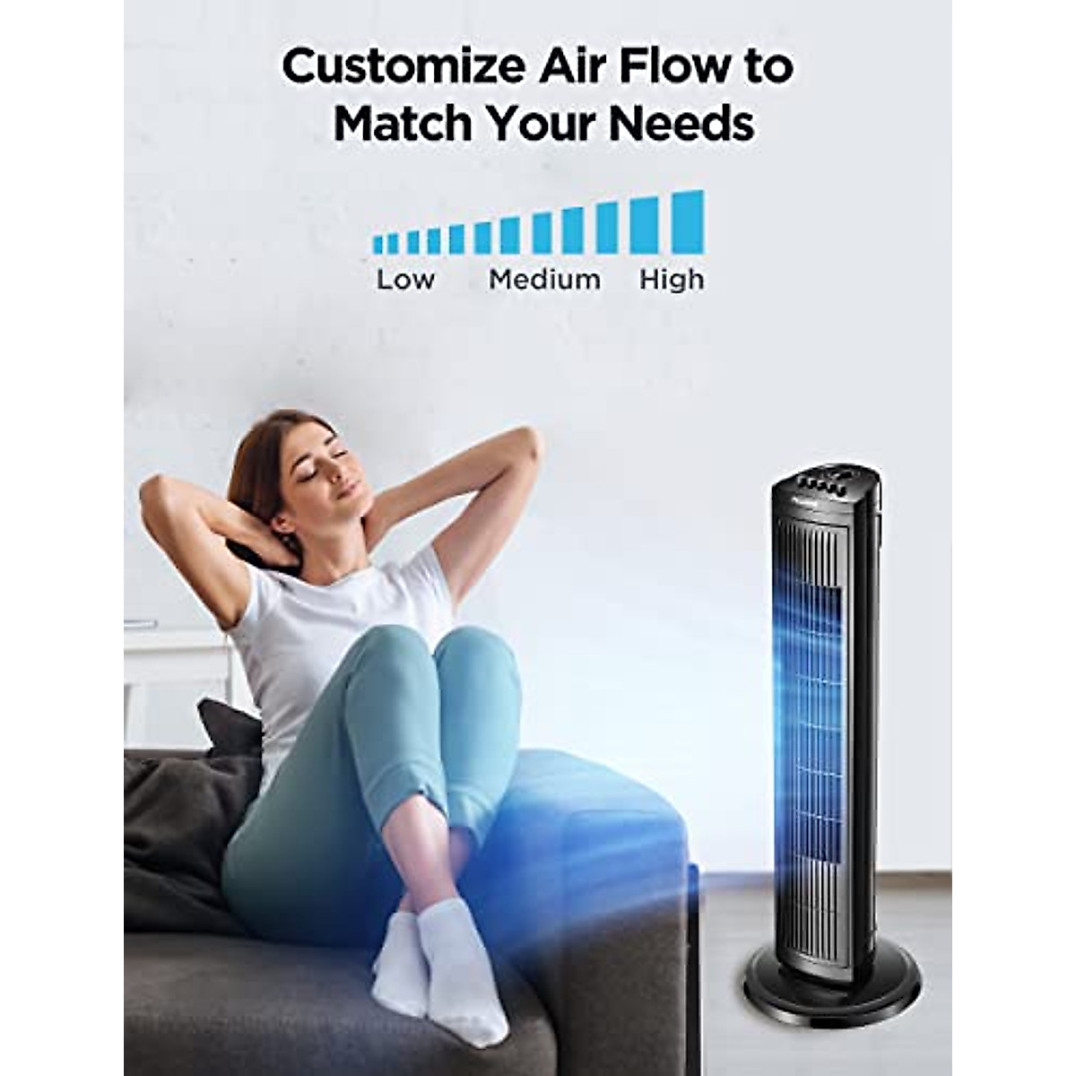 PELONIS 30 Inch Oscillating Tower Fan with 3 Speed Settings and Auto-off Timer, Standing Fan PFT28A2BBB, Black