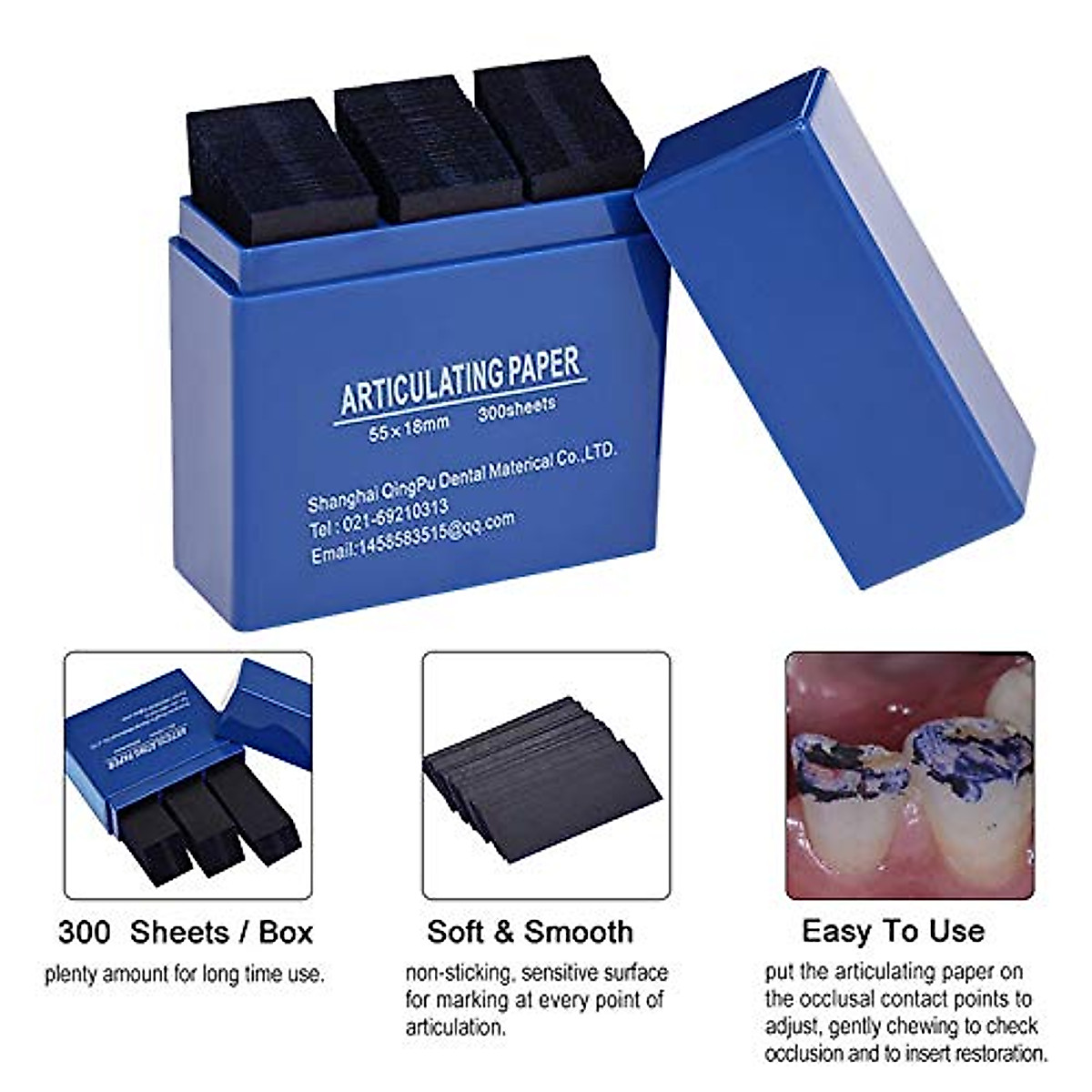 EDTara Dental Articulating Paper Strips Dental Lab Products Tool Oral Teeth Care Material 300 Sheet/Box Blue