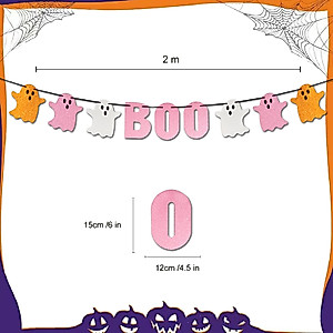 LanttAotte Cute Boo Banner, Pre-Assembled Pink Happy Boo Day Halloween Glittery Ghost Party Decorations for Mantle Girl Baby Shower Décor