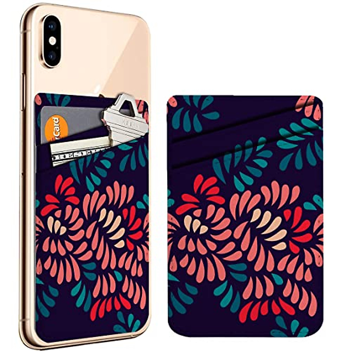 Diascia Pack of 2 - Cellphone Stick on Leather Cardholder ( Pastel Colored Stylized Peony Flowers Pattern Pattern ) ID Credit Card Pouch Wallet Pocket Sleeve