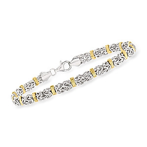 Ross-Simons Sterling Silver Byzantine Bracelet With 14kt Gold Stations. 7 inches