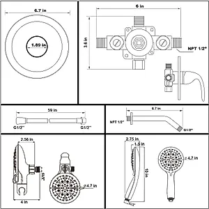 POP SANITARYWARE Black Dual-Function Shower Faucet Set with Valve Bathroom High Pressure 35 Setting Dual 2 in 1 Shower System with Handheld Showerhead 3-way Water Diverter Shower Trim Kit