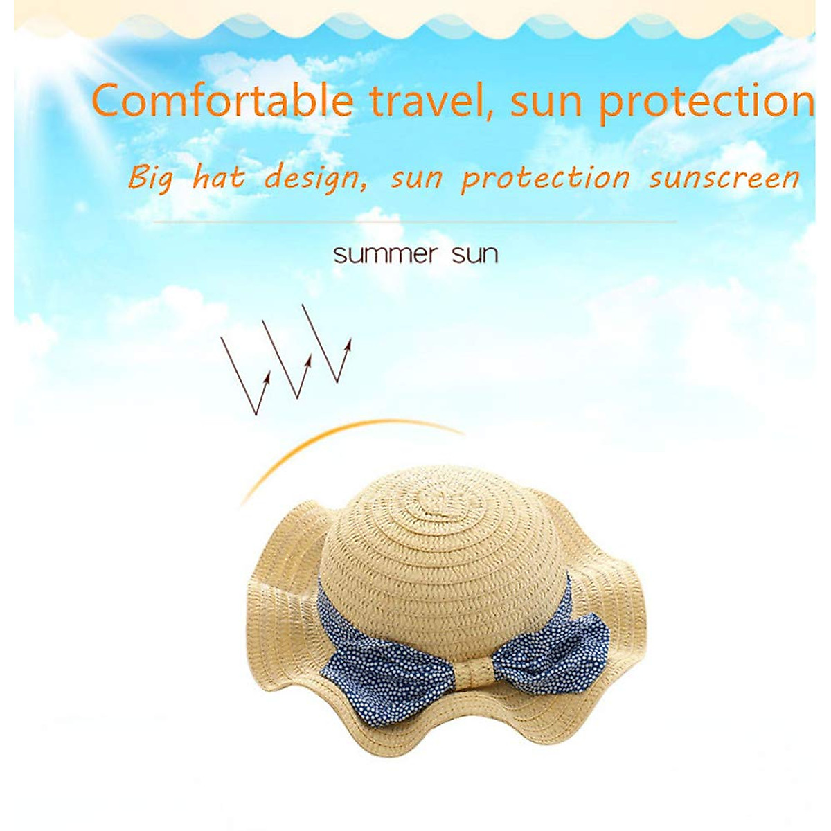 Spring/Summer Cotton Baby Girls 's Outdoor Bowknot Sun Hat/Beach Hat (18.5 in(47 cm)/6-12 Months, Straw hat)