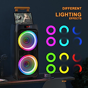 JYX Karaoke Machine with 2 Wireless Microphones for Adults, 8" Big Bluetooth Party Speaker with 500W Peak Power, PA System with LED Disco Light, Rolling Wheels and Trolley, Perfect for Outdoor Home