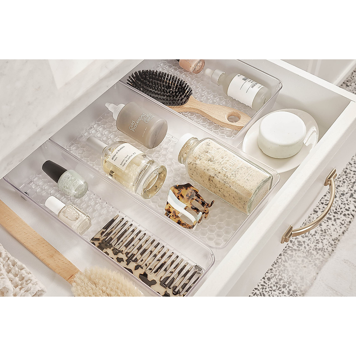 Spectrum Diversified Hexa 6" x 12" x 2" Buildup-Resistant Kitchen & Bathroom, Easy-to-Clean Kitchen Utensil Drawers, Desk Organizer Tray, 6 x 12, Clear Frost