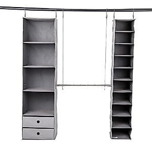 BIRDROCK HOME 5pc Hanging Closet Organizer System with Storage Shelves - Grey - Shoe Clothing Organization - Great for College Dorms or Kid Bedrooms Nursery