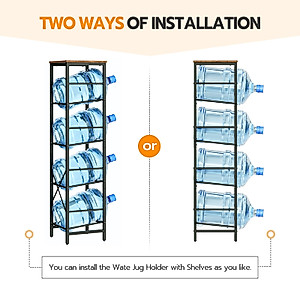 HOOBRO Water Jug Rack, Water Bottle Holder, 5 Gallon Water Jug Rack, 4-Tier Water Bottle Stand, Water Jug Stand, for Kitchen, Living Room, Office, Rustic Brown and Black BF02ST01