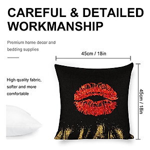 JOJOART Red Glitter Mouth Throw Pillow Covers 18×18 Pillowcases Set of 1 Sexy Kiss Lips Linen Decorative Square Pillow Case Cushion Covers Standard Size for Sofa Couch Outdoor Bed Pillow Protectors