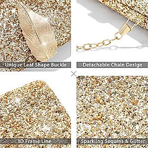Barode Clutch Purses for Women Silver Glitter Shoulder Bag Bridal Wedding Leaf Prom Cocktail Party Bride Wristlet Handbags (Gold)