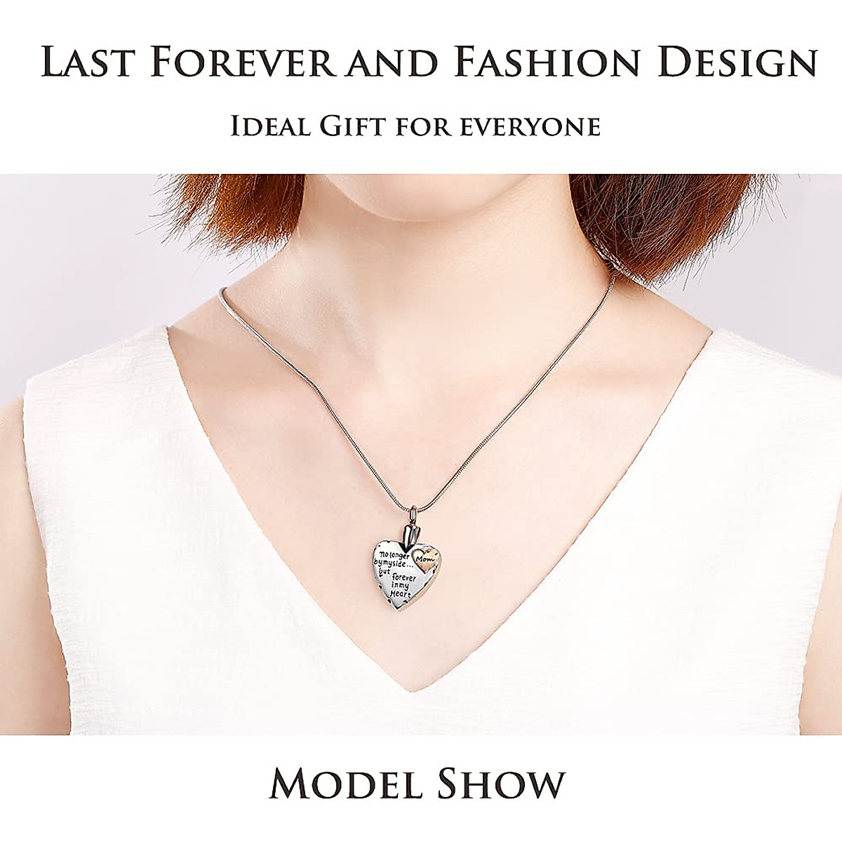 RIMZVIUX Heart Urn Necklace for Ashes Mom Stainless Steel Cremation Jewelry Urns for Human Ashes Pendant Keepsake With 22 Inch Snake Chain …