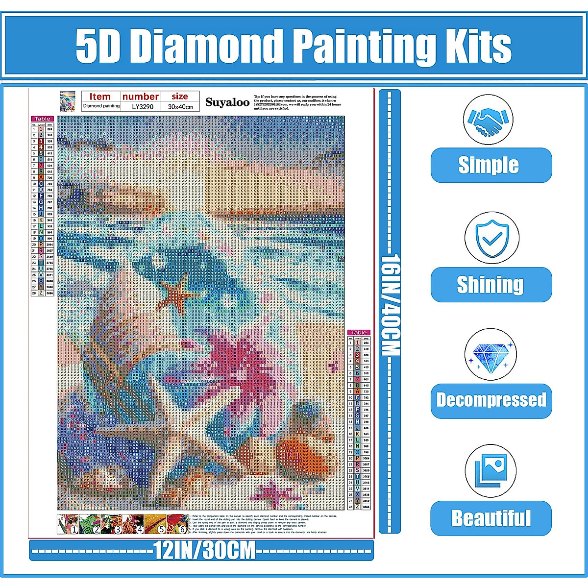 5D Diamond Painting Kits for Adults - Beach Diamond Art Kits for Adults Kids Beginner,DIY Starfish Seashells Diamond Painting Full Drill Round Rhinestone for Home Wall Decor 11.8X15.7inch