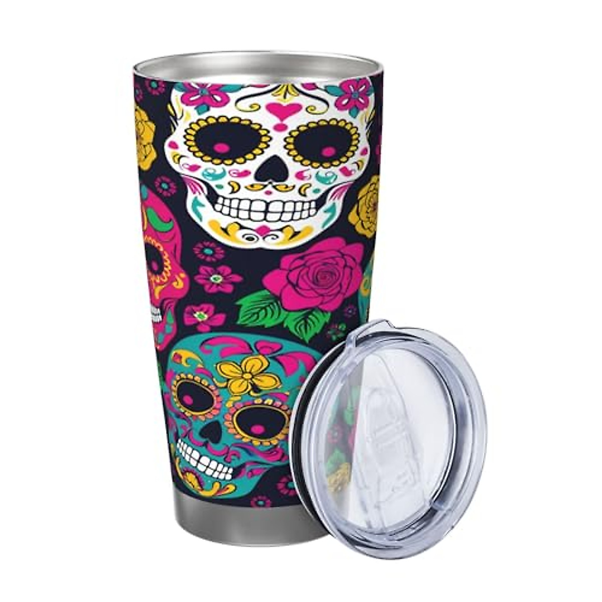 AYCZN Flower Mexico Skull 20 OZ Tumbler Stainless Steel Travel Coffee Mug, Floral Skeleton Insulated Water Bottle with Lid and Straws Leakproof Thermal Cup