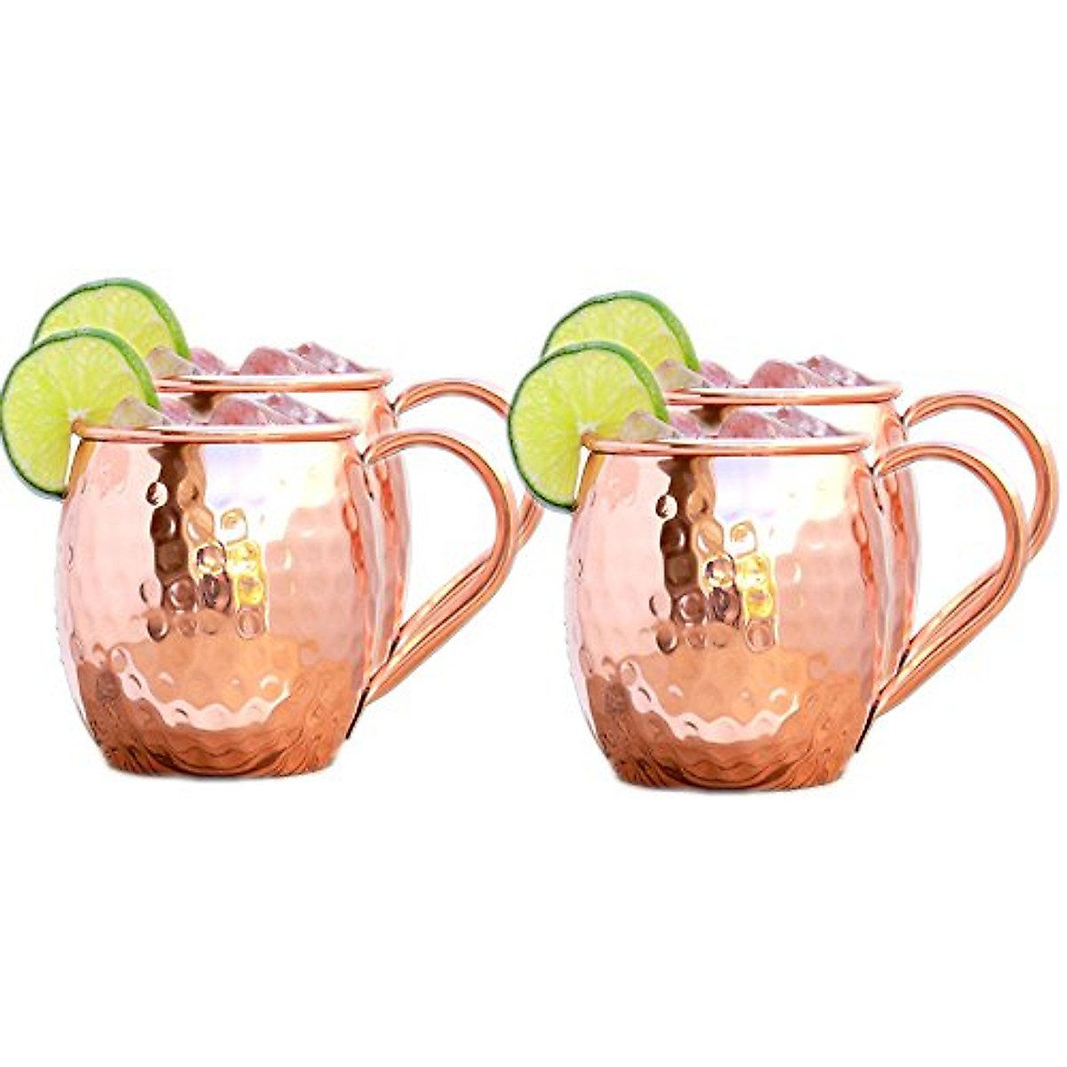 PARIJAT HANDICRAFT Moscow Mule Copper Mugs 16 Oz Copper Moscow Mule Mugs Solid Copper Hammered Mug Copper Cups for Moscow Mules Set of 4
