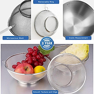 6 pcs Stainless Steel Colander Set with 1.2Qt 2Qt and 3Qt Capacity,Stainless Steel Strainer with Metal Mixing Bowls,Colander Stainless Steel for Kitchen Drain Pasta Rice Fruit Vegetable Washing,Silver