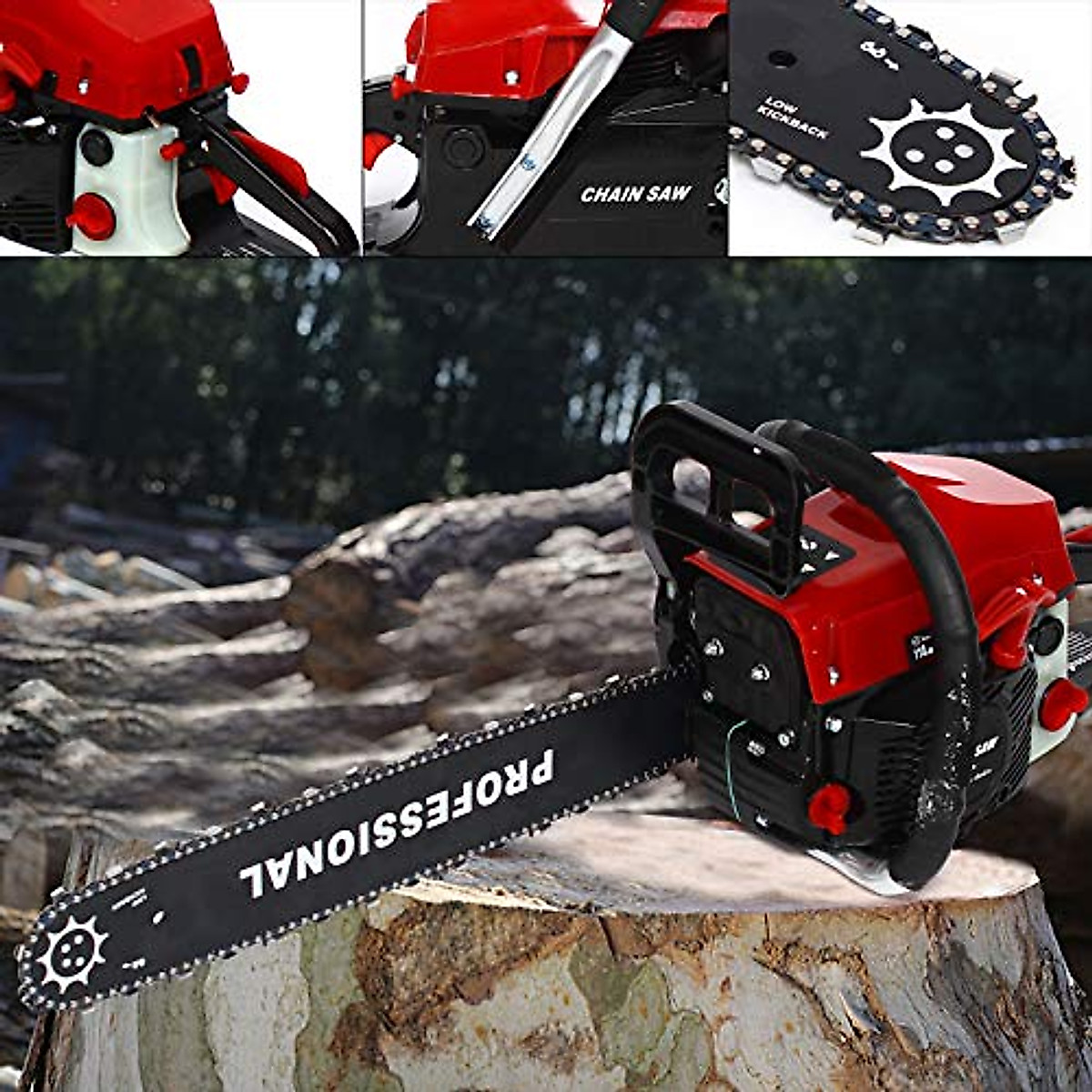 Gas Chainsaw 2 Stroke Gas Power Chain Saw 62CC Handheld Cordless Petrol Gasoline Chain Saw Chainsaw for Farm Garden Ranch Trees Wood Cutting