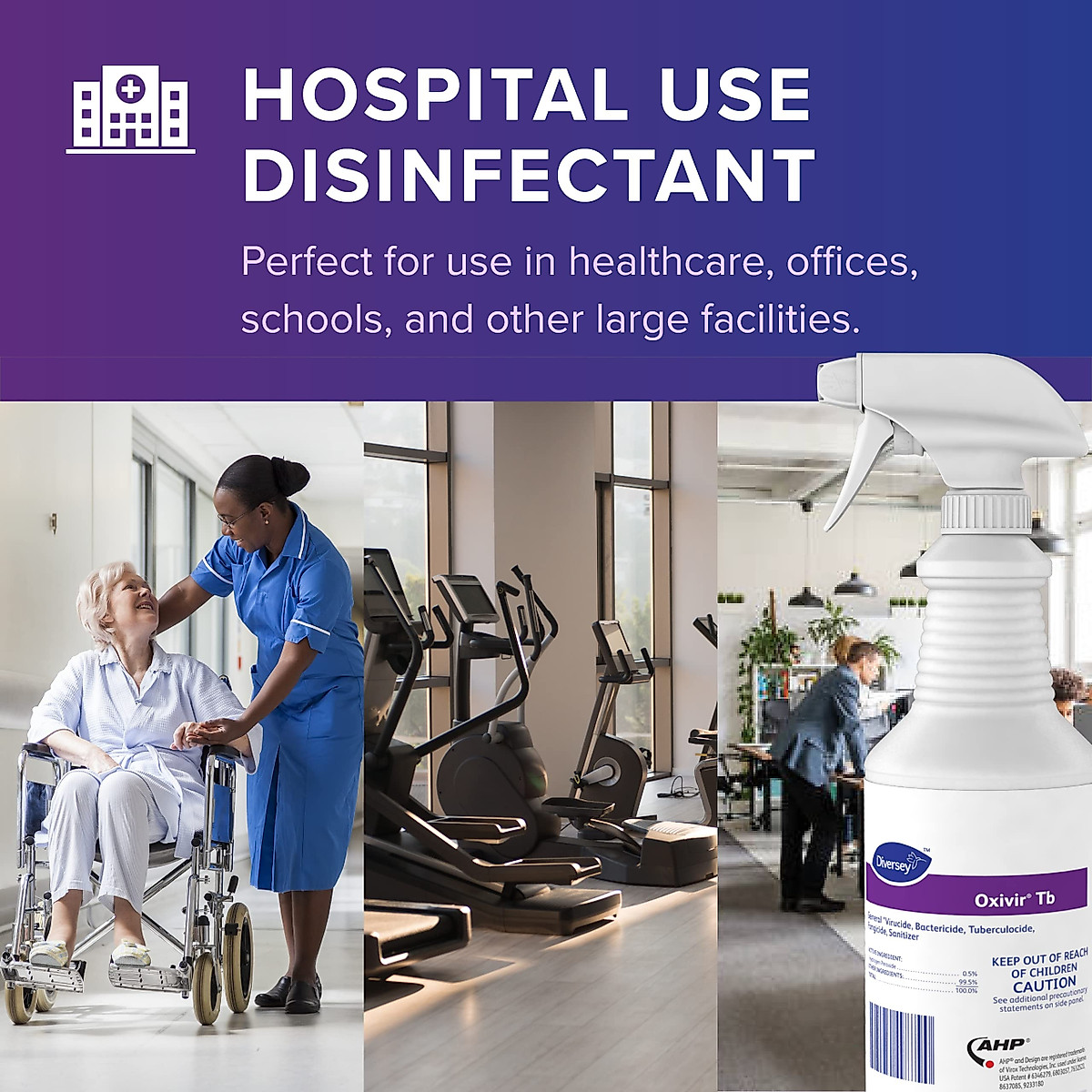 Oxivir Diversey 4277285 Tb Disinfectant Cleaner, Accelerated Hydrogen Peroxide, Ready-to-Use, 32-Ounce (Pack of 12 Capped Bottles + 1 Reusable Spray Nozzle)