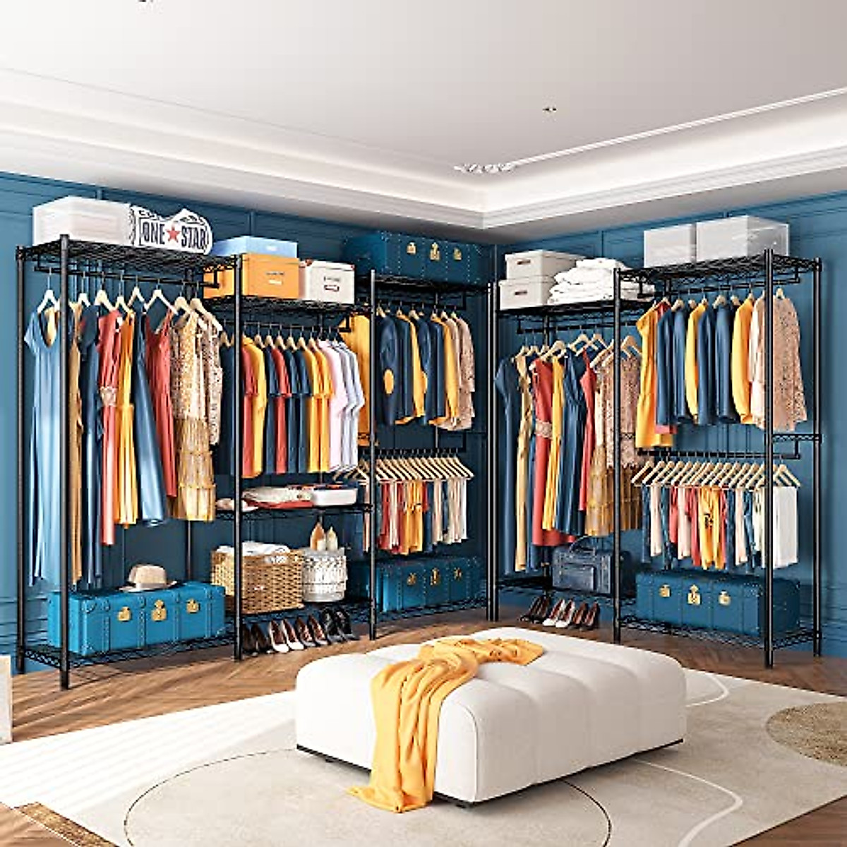 Raybee Clothes Rack, Heavy Duty Clothing Racks for Hanging Clothes Rack Load 830Lbs, Metal Clothing Rack Heavy Duty Clothes Racks for Hanging Clothes, Adjustable Garment Rack, 77"H x69"W x16"D, Black