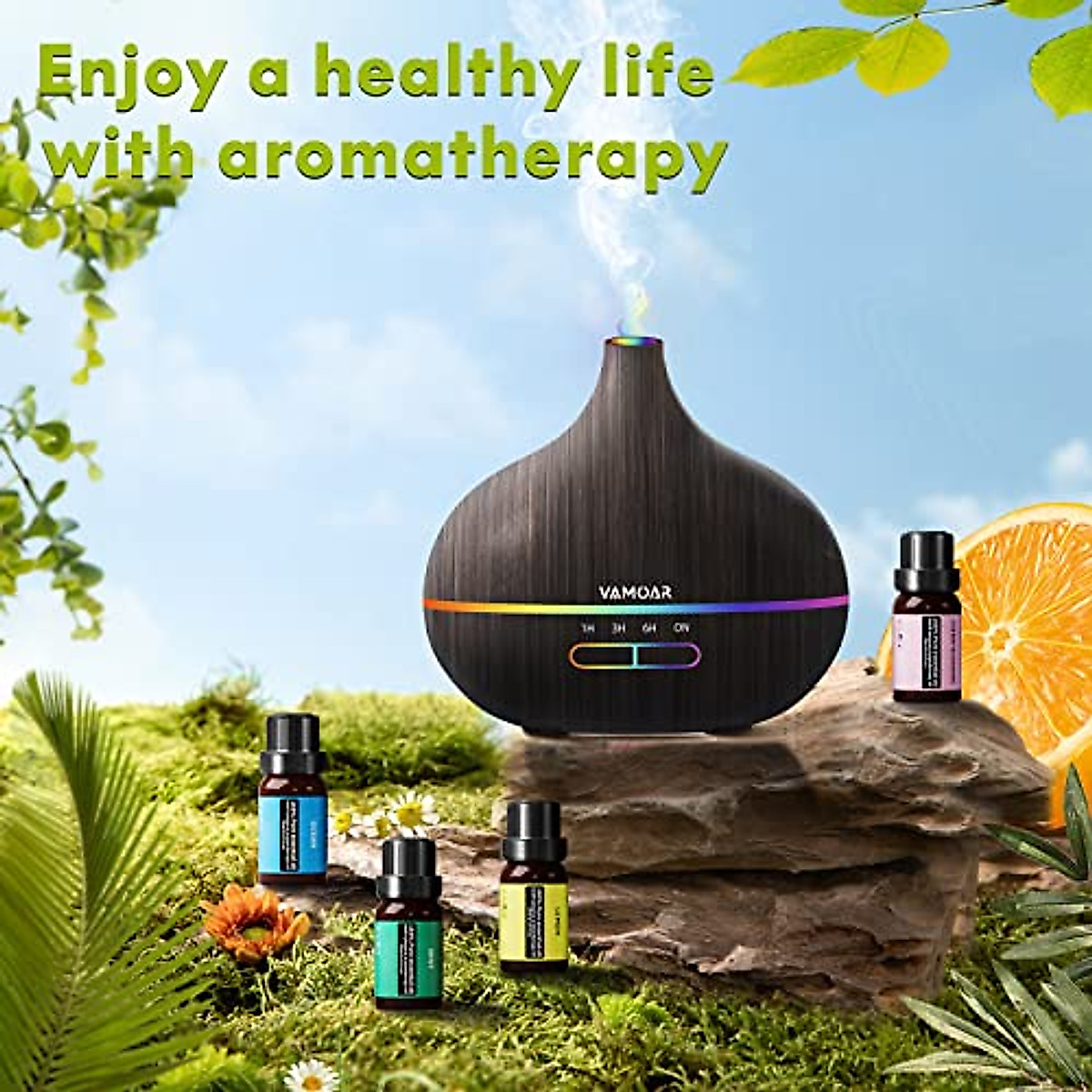 Essential Oil Diffuser Gift Set ，550ml Diffuser & Essential Oil Set, Top 10 Essential Oils, Aromatherapy Diffuser Humidifier with 4 Timer &Auto Shut-Off for & 15 Ambient Light Settings