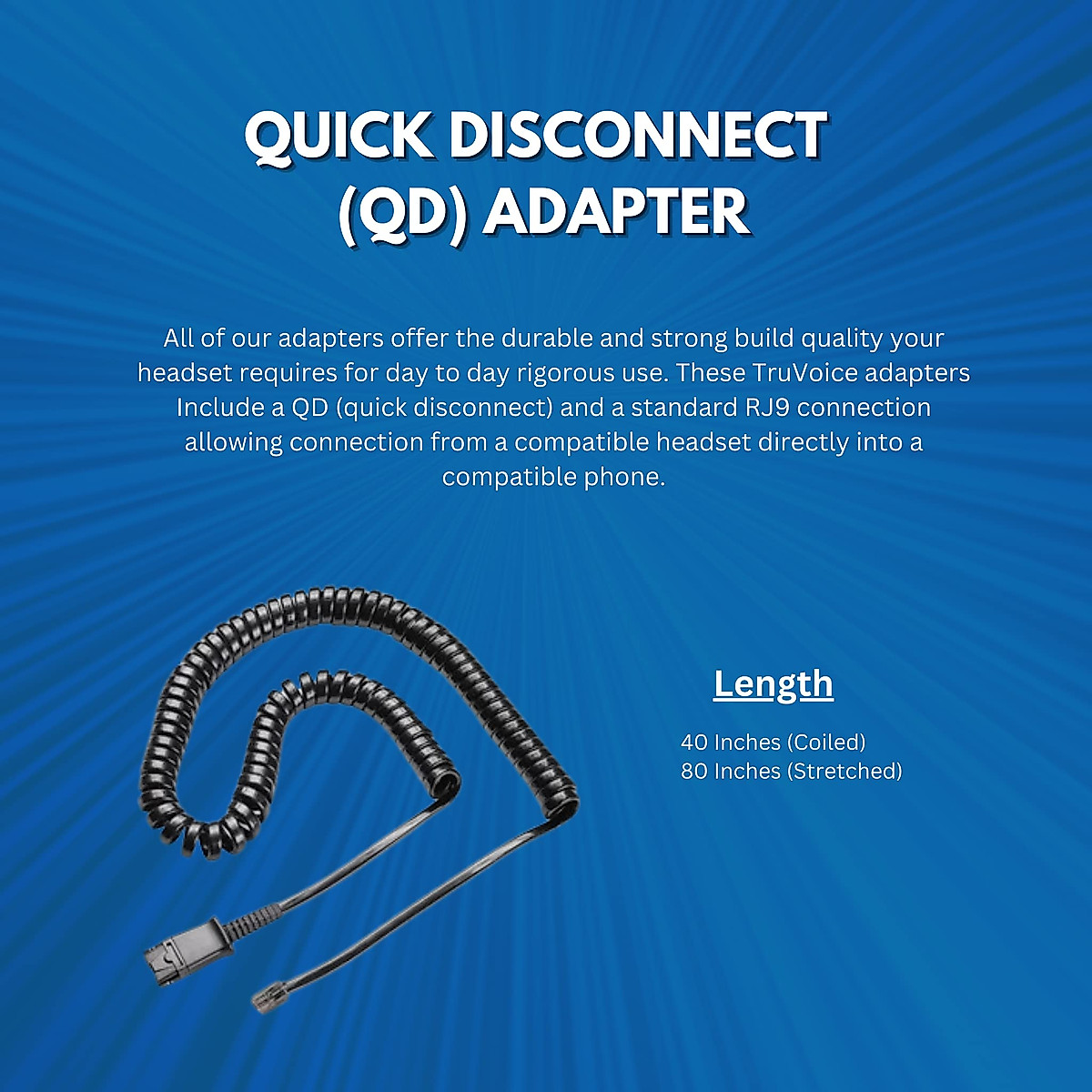 TruVoice U10P Adapter Cable Compatible with Any Plantronics (QD) Headset and Works with Mitel, Nortel, Avaya Digital, Polycom VVX, Shoretel, Aastra, Digium, ESI, Allworx and More