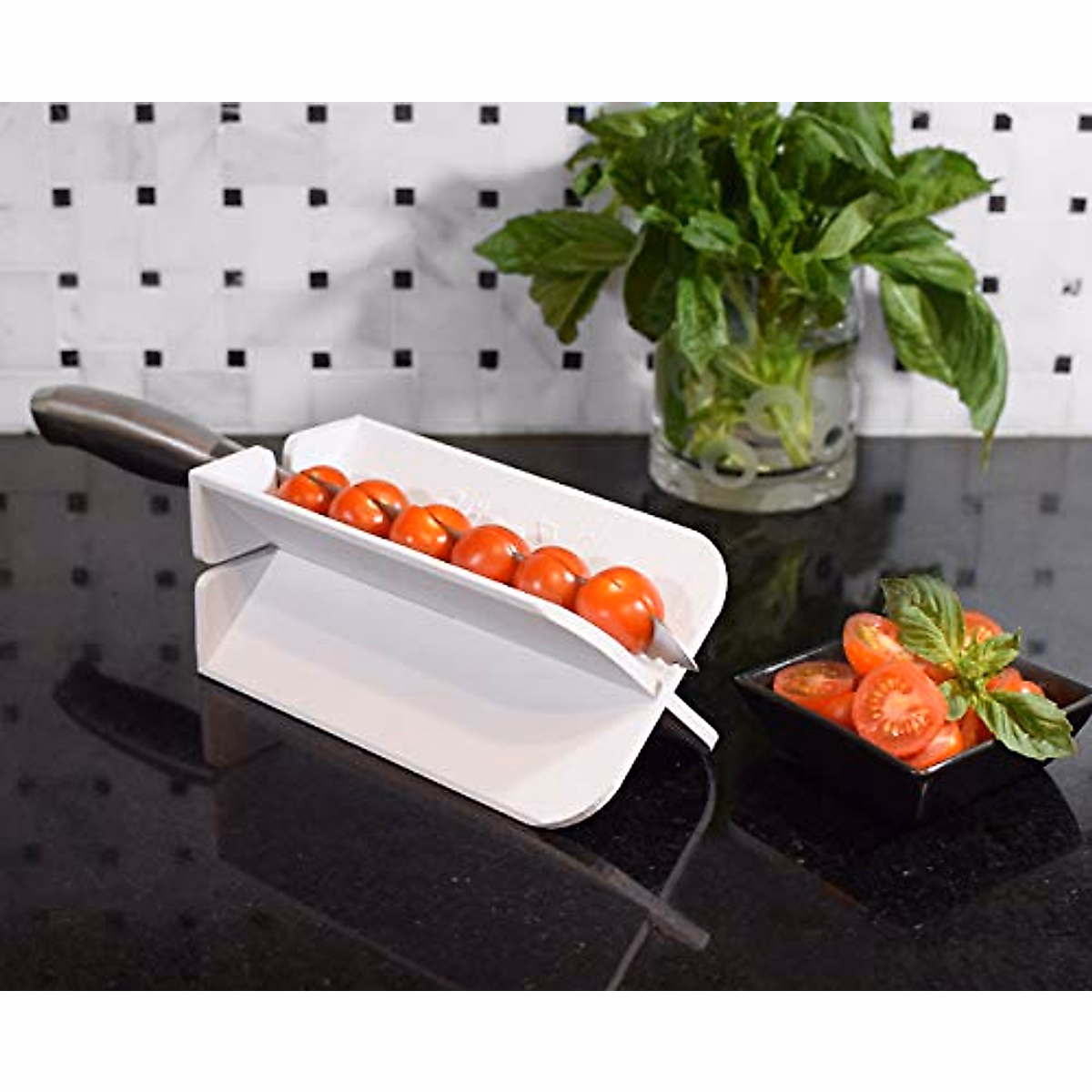 SLICEX Vegetable Slicing Guide; Finger-Safe Kitchen Cutting Gadget for Cherry Tomatoes, Grapes, Blueberries, Nuts and More