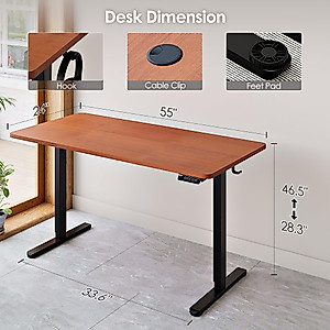 Monomi Electric Standing Desk, 55x24 Inches Adjustable Height Desk, Home Office Sit Stand Up Desk (Black Frame/Cherry Top)