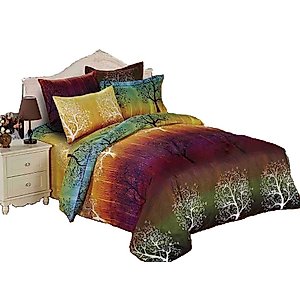 Swanson Beddings Rainbow Tree 7pc Duvet Bedding Set: Duvet Cover, Two Pillow Shams and Two Pairs of Standard Pillow Shams (Oversized King, 7)