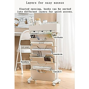 EFLALYHG Multifunctional Bookshelf, Mini Detachable Cart with Universal Wheels, Six-Tier Rolling Cart, Book Storage Organizer for Kitchen, Bathroom, Living Room, Office,Pink