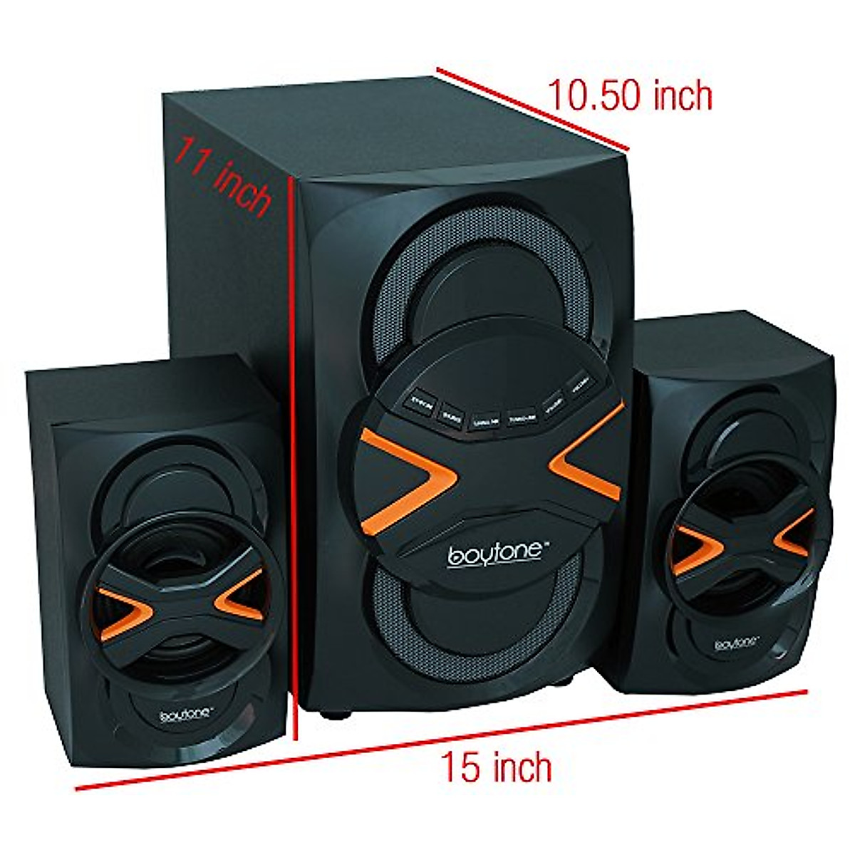 Boytone BT-326F, 2.1 Bluetooth Powerful Home Theater Speaker System, with FM Radio, SD USB Ports, Digital Playback, 40 Watts, Disco Lights, Full Function Remote Control, for Smartphone, Tablet., Black