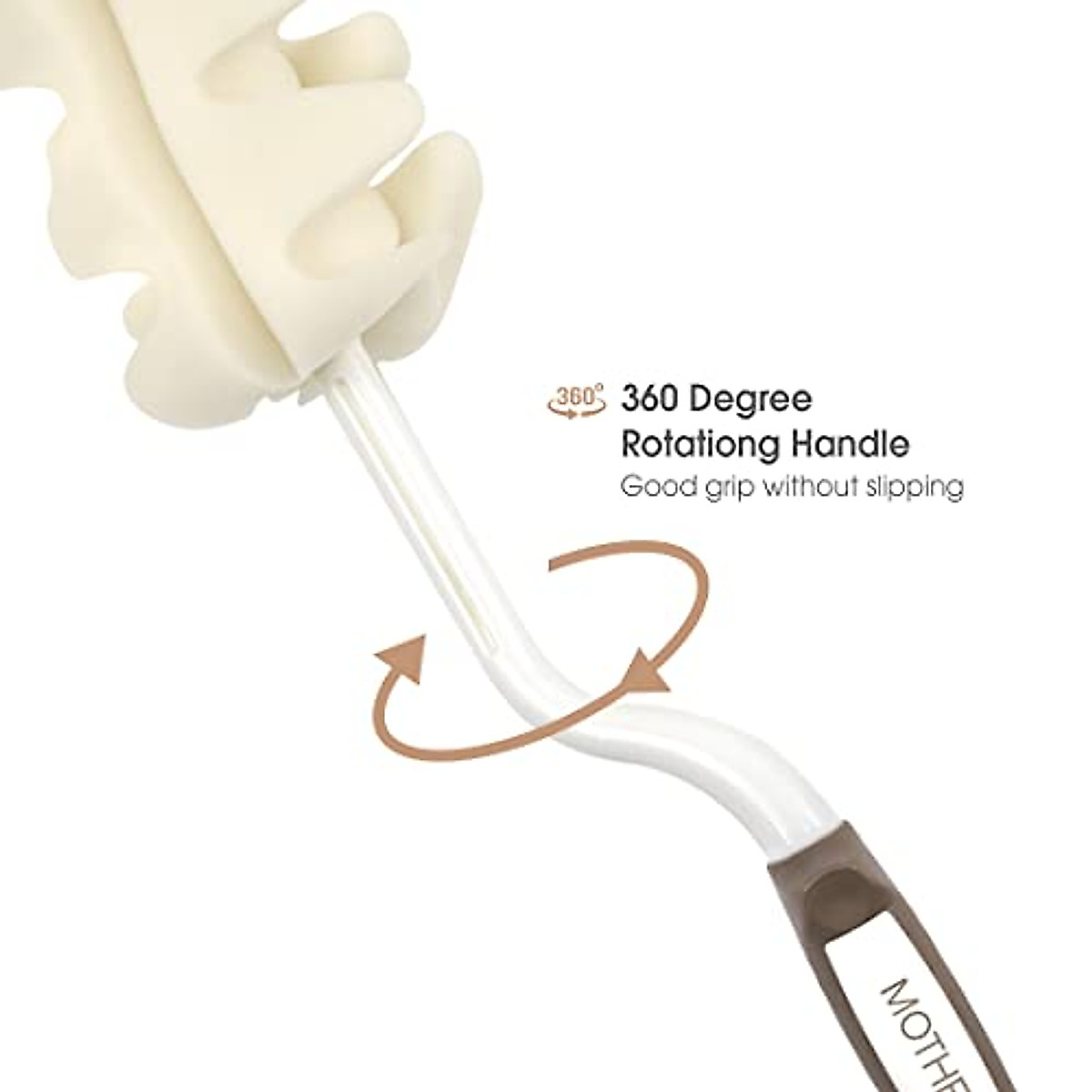 MOTHER-K Rotating Bottle Brush with Nipple Brush, for Baby Bottle, Water Bottle, Vase, and Glassware (Brown)