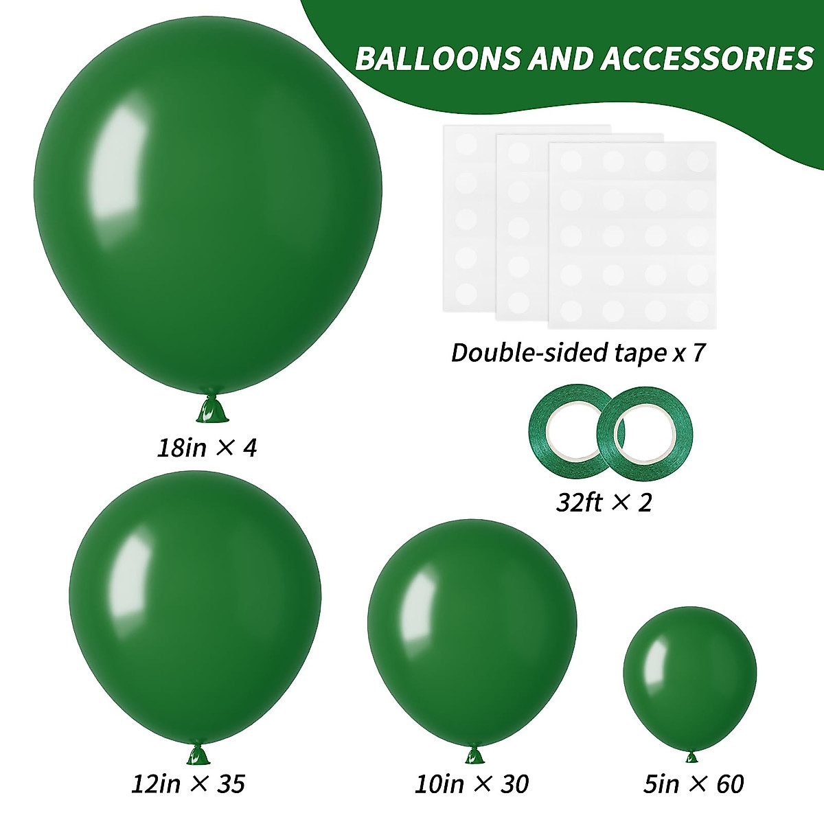RUBFAC 129pcs Dark Green Balloons Different Sizes 18 12 10 5 Inches Emerald Green Latex Balloon Garland Arch for Masquerade Party Decorations Birthday Baby Shower Wedding Safari Jungle Party Supplies