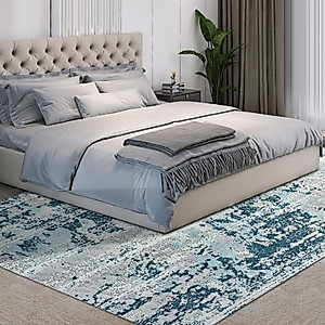 INGEROOM Abstract Blue Area Rug, Machine Washable, Non-Slip Backing, 5x7 Feet, Modern Rug for Living Rooms, Bedrooms and Dining Rooms