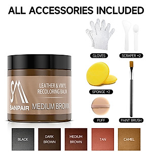 SANPAIR Leather Recoloring Balm - Medium Brown Leather Color Restorer and Scratch Remover for Couches