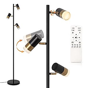ADISUN LED Tree Floor Lamp for Living Room,Bedroom Black Standing Floor Lamp for Office,Bedroom,Dimmable Tall Lamp for Reading with 3 Adjustable Heads,Remote Control