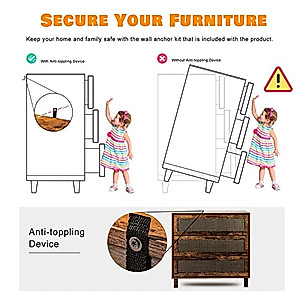 Graficial 3 Drawer Dresser, Dresser for Bedroom, Rattan Chest of Drawers, Rustic Brown Bedside Table Dressers