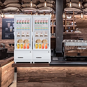 ACONEE Commercial, 3.46 Cu.Ft. Refrigerator Display Case Countertop Fridge, Upright Beverage Merchandiser Adjustable Shelves, Interior Lighting, White