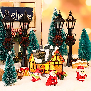 43 Pieces Christmas Village Sets Miniature Ornaments Resin Miniature Garden Dollhouse Mini Street Light Models Small Pine Tree with Wooden Bases Tabletop Xmas Ornaments Resin Snowman Santa Figurines
