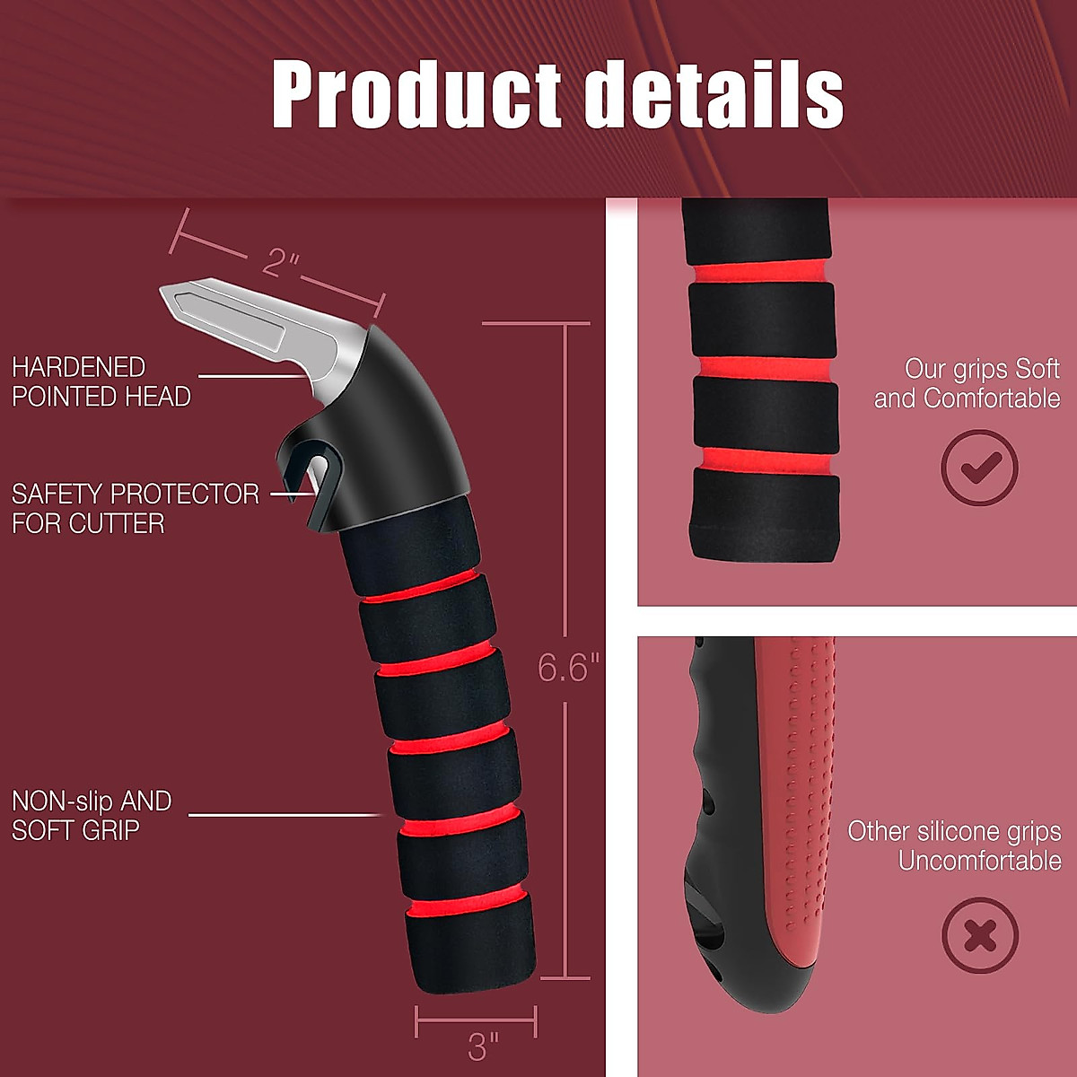 KOUNATSURI Car Door Handle for Elderly Assist Support Handle Multifunction Car Door Latch for Seniors and Handicapped Red