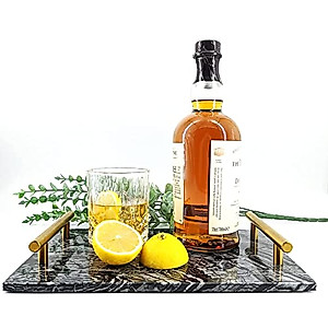 BustleDust Handmade Marble Decorative Tray with Golden Handles,Vanity Tray, Cosmetics Perfume Tray, Jewelery Diplay Tray, Dresser Organizer Tray(Black 11.8 x 7.9 x 0.39in)