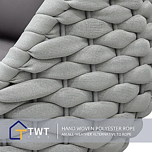 TWT 2 Pieces Patio Furniture Aluminum Armchair, All-Weather Outdoor Single Sofa, Metal Outdoor Chair with Dark Grey Cushions