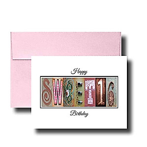Personalized Sweet 16 Birthday Card, 5" x 7" FLAT CARD, Rose Gold Greeting Cards,