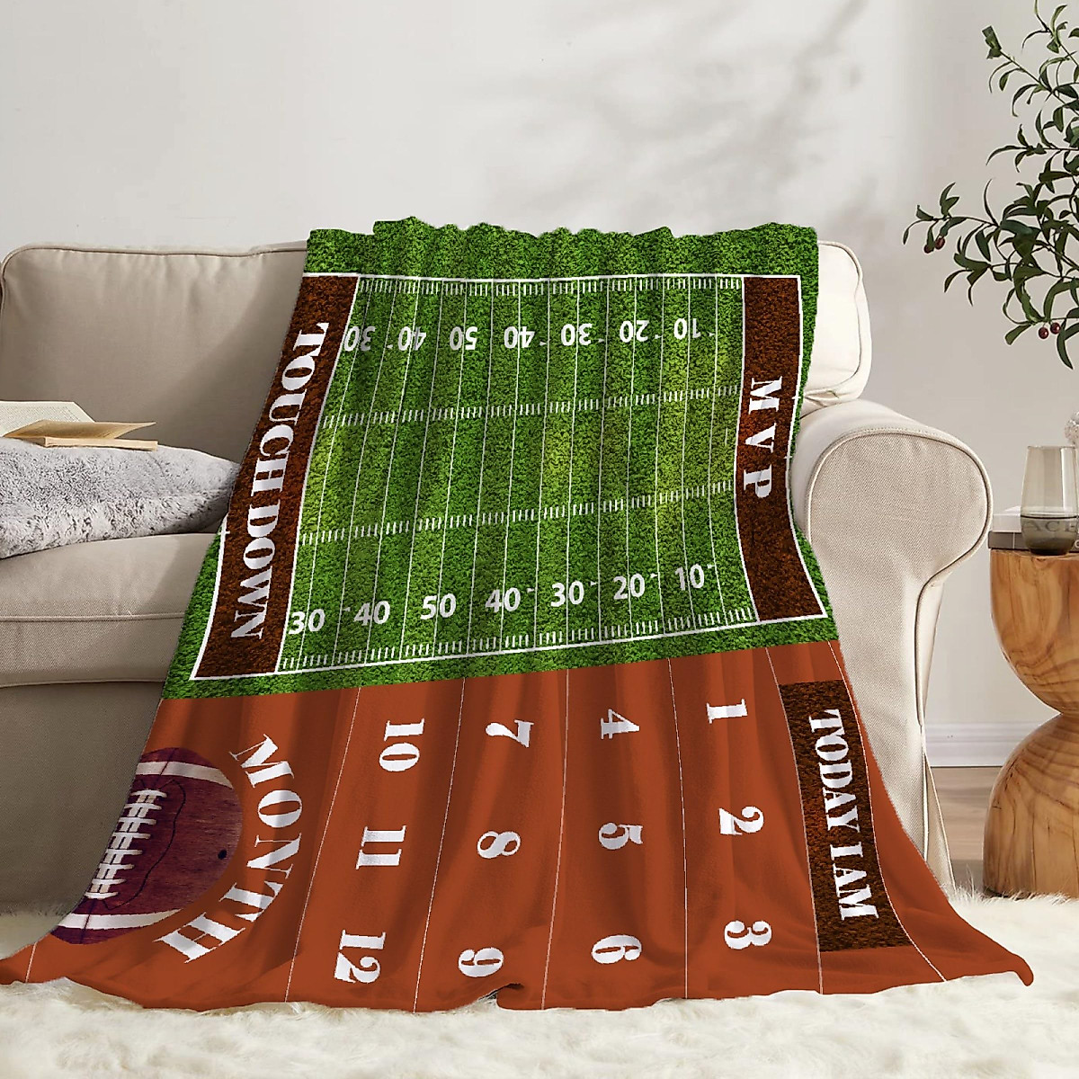 Todeyya Football Theme Monthly Baby Milestone Blanket for Boy Girl, Personalized Baby ​Super Soft Flannel Fleece Blanket for Newborn Baby Gifts S 50"X40" for Kid