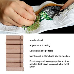 8pcs Wooden Needle Case Anti Lost Polishing Portable Sewing Needle Holder with 3 Stickers for Household
