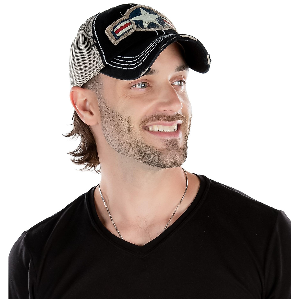 Funky Junque Mens Baseball Cap - Air Force Star Roundel (Black)