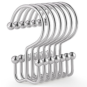 Goowin Shower Curtain Hooks, 12 Pcs Shower Curtain Rings, Durable Rust Proof Silver Shower Curtain Hooks, Shower Rings for Curtain, Double Glide Shower Curtain Hooks for Shower Curtain Rods, Chrome