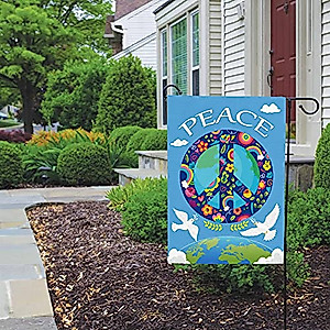 AOKDEER Peace Garden Flag, Burlap Double Sided Small Peace Sign Flag 12x18 Inch, World Peace Garden Flag for Outside, Inspirational White Dove Seasonal Yard Flag, Rainbow World Outdoor Flag Decoration
