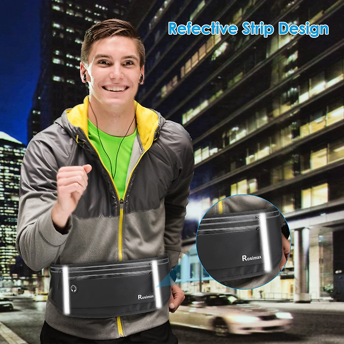 Running Belt Fanny Packs for Men Women,ROSIMAX Waist bag Money Belt Running Phone Holder 4 Pockets Lycra Water Resistant Runners Belt Pouch For Sports Workout Fits Big Phones Up to 8’’（X-Large)