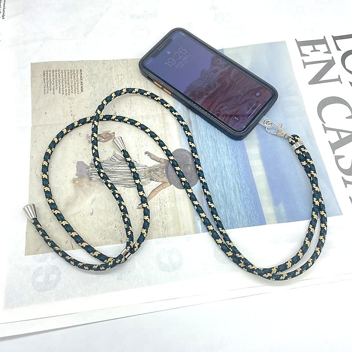 Phone Lanyard Set, Includes Adjustable Neck Strap & Phone Tether Tab, Crossbody Phone Lanyard for Phones Full Coverage Case (Green & Yellow)